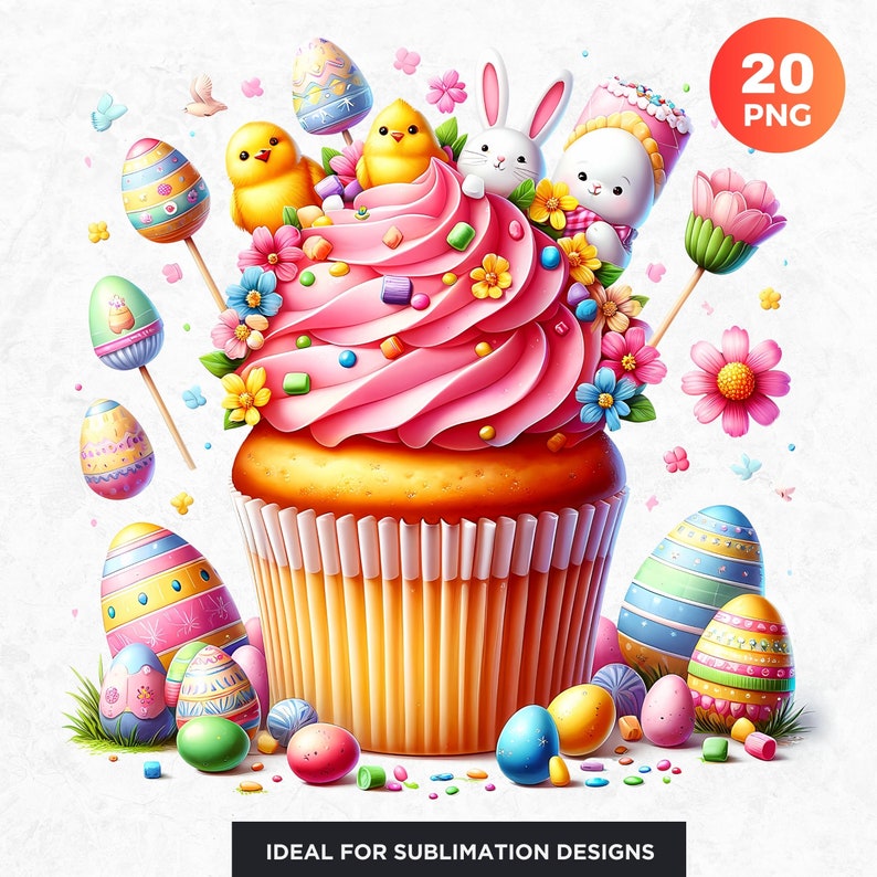 Easter Cupcake Clipart PNG Bundle: Floral Spring Illustrations (digital ...