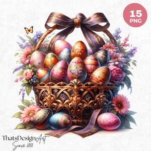 Easter Basket Eggs Clipart Bundle, Printable Easter Clipart, PNG Easter ...