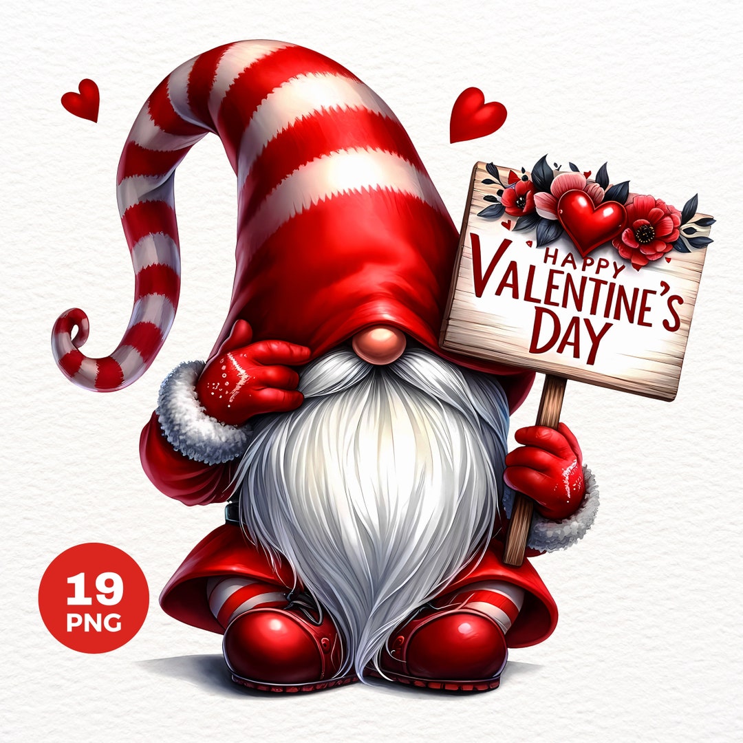 Red Valentines Day Gnome Clipart, Watercolor Valentines Gnomes Clipart ...