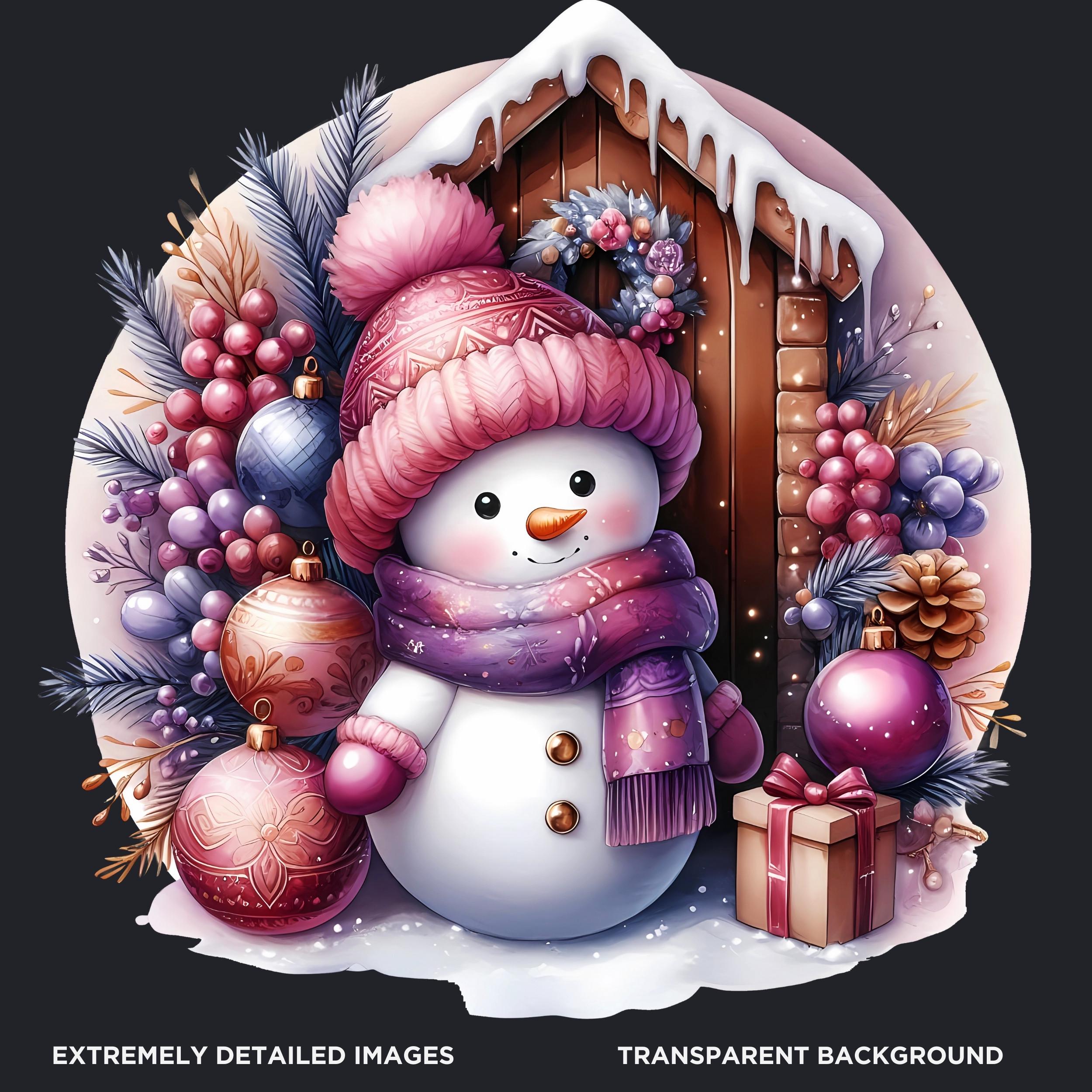 Purple and Gold Snowman Clipart Bundle: Festive Winter & Christmas PNG ...