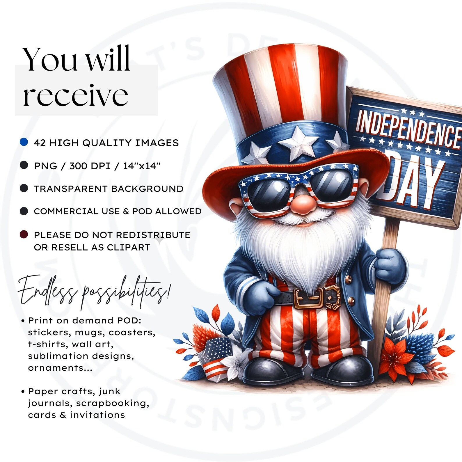 42 Gnome 4th of July Clipart PNG, American Patriotic Clipart ...