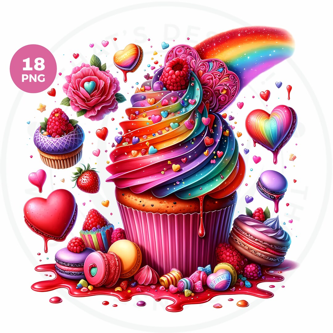 Pink Valentines Day Cupcake Clipart Set of 18, Valentine Cupcake PNG ...