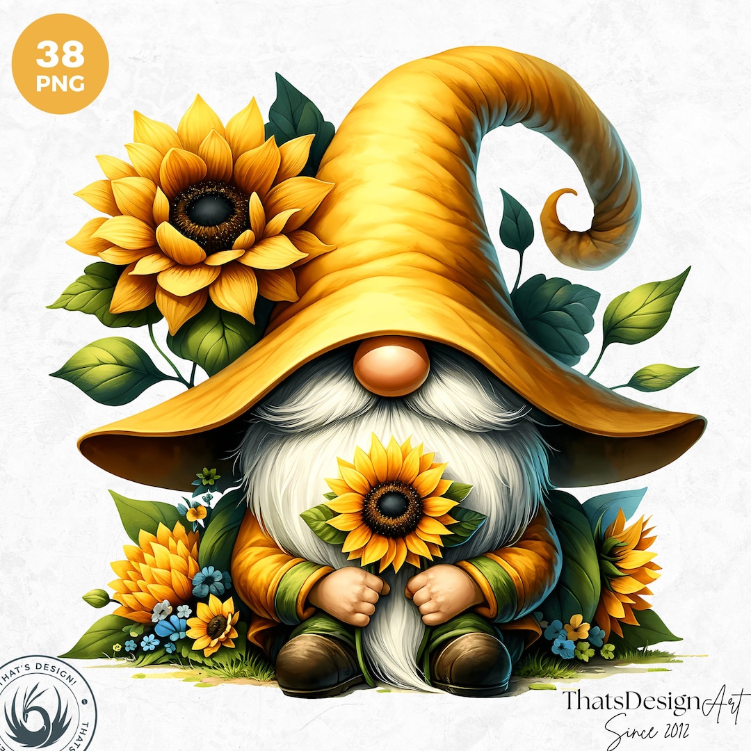38 Sunflower Gnomes Clipart Set, Summer Gnome Clipart, Sublimation ...