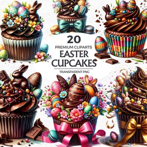 20 Easter Cupcake Clipart PNG Bundle, Floral Easter Illustrations Clip ...