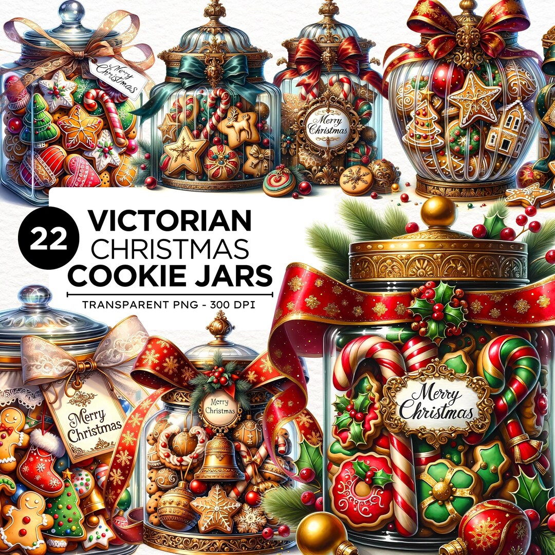 Watercolor Victorian Christmas Cookie Jars Png Clipart, Gingerbread ...