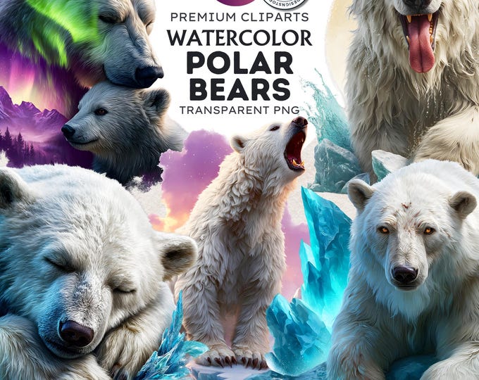 Polar Bear Family Clipart Set - 29 Watercolor Arctic Wildlife ...
