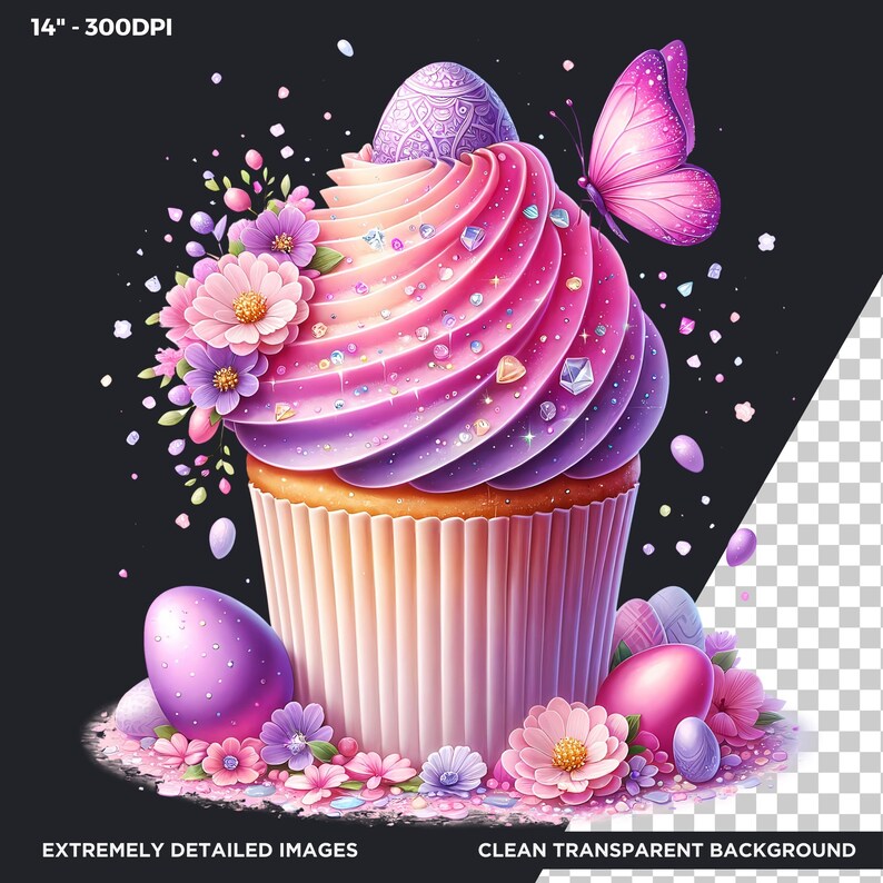Easter Cupcake Clipart PNG Bundle: Floral Spring Illustrations (digital ...