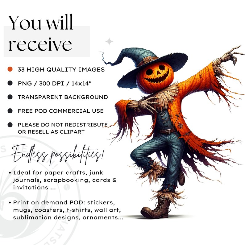 Halloween Scarecrow Clipart Set: Pumpkin PNG, Spooky Jack O Lantern ...