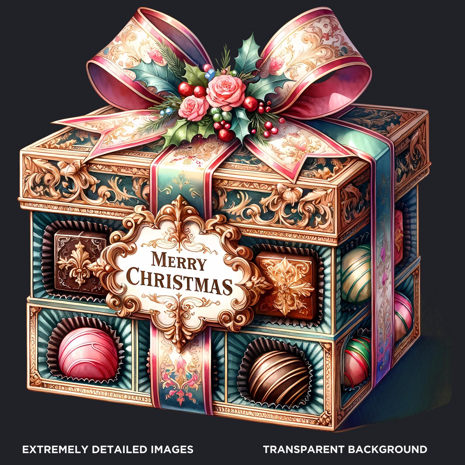 Victorian Christmas Chocolate Box Clipart Set: Sweets PNG (digital ...