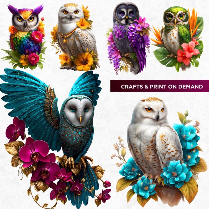 Floral Owls Clipart PNG, Fantasy Birds Graphics, Botanical Wildlife ...