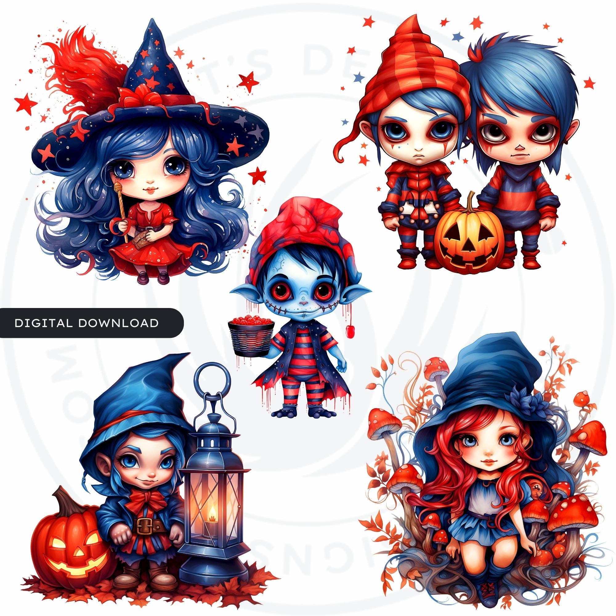 Watercolor Fall Garden Gnomes Halloween Clipart PNG Red and - Etsy