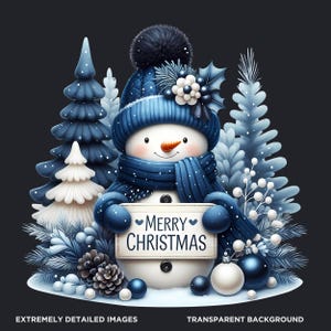 Christmas Snowman Clipart Bundle: Blue Winter (PNG, Commercial Use ...