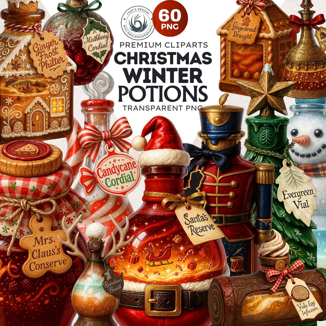 Christmas Potion Bottles Clipart Bundle: Whimsical Holiday Pngs ...