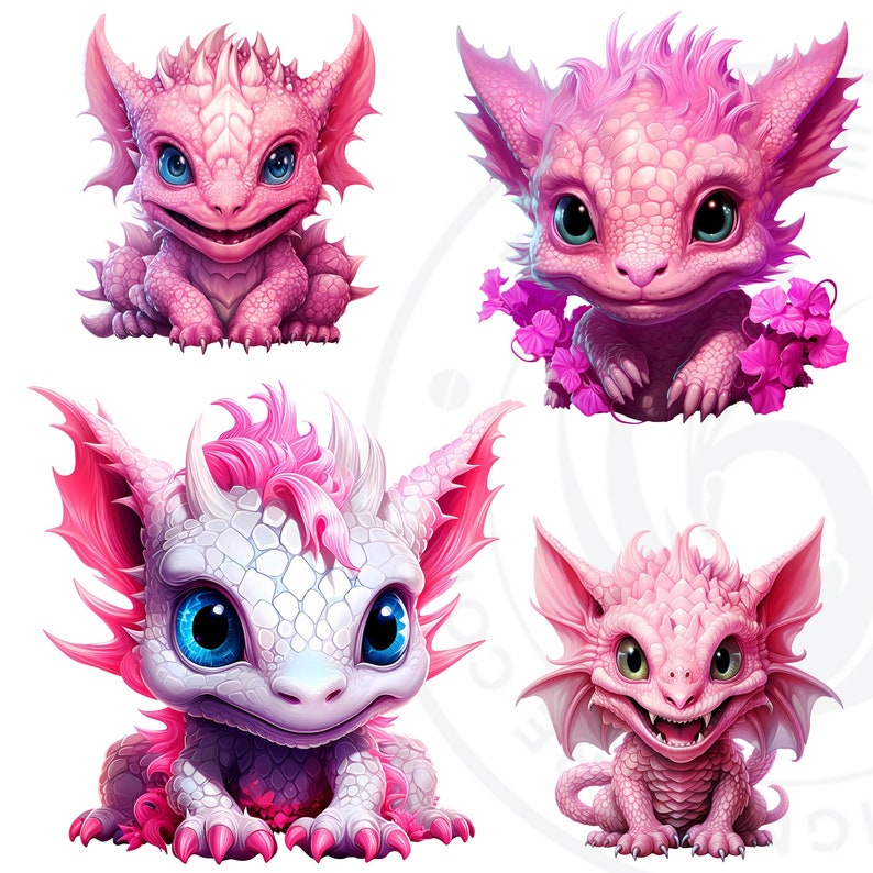 Cute Pink Baby Dragons Clipart PNG for Crafts and - Etsy