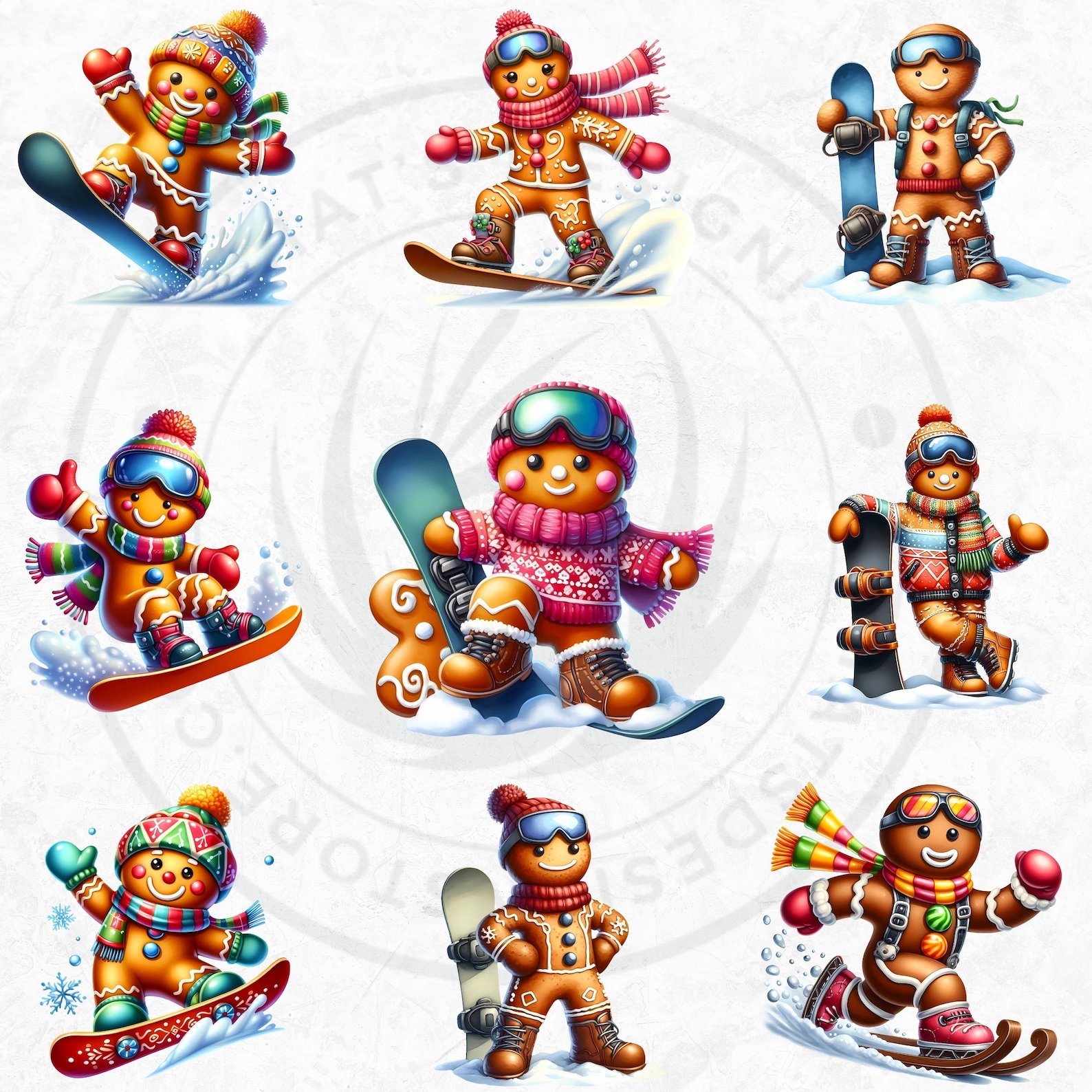 Gingerbread Man Winter Sports Clipart: Skiing & Snowboarding (53 PNG ...