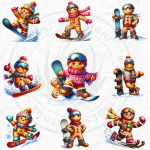 Gingerbread Man Winter Sports Clipart: Skiing & Snowboarding (53 PNG ...