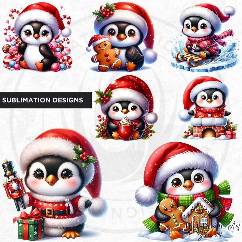 Christmas Penguin Clipart Set: Baby Animals PNG Designs (digital ...