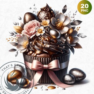 20 Easter Cupcake Clipart PNG Bundle, Floral Easter Illustrations Clip ...