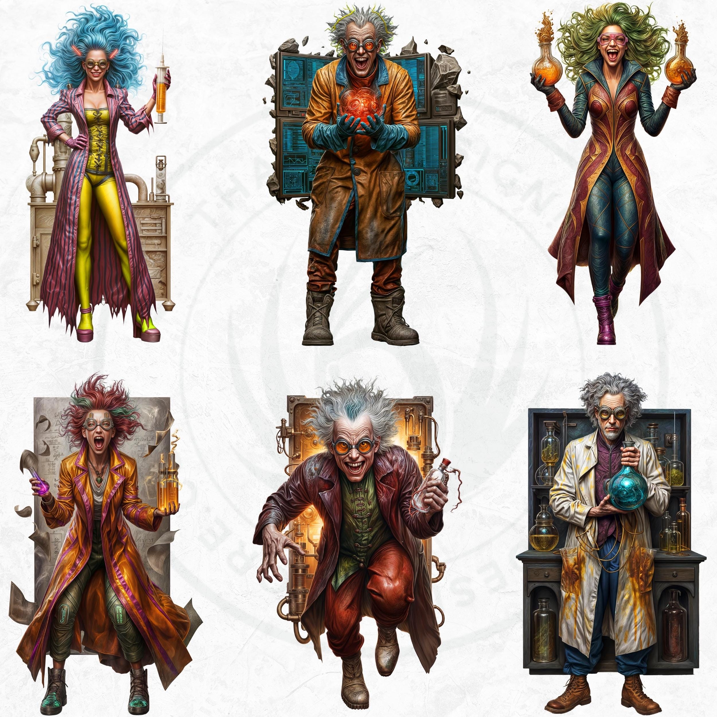 Mad Scientist Halloween Clipart PNG Bundle: Spooky Crazy Scientist ...
