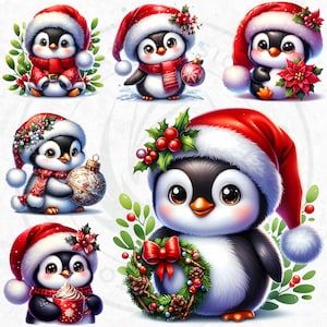 Christmas Penguin Clipart Set: Baby Animals PNG Designs (digital ...