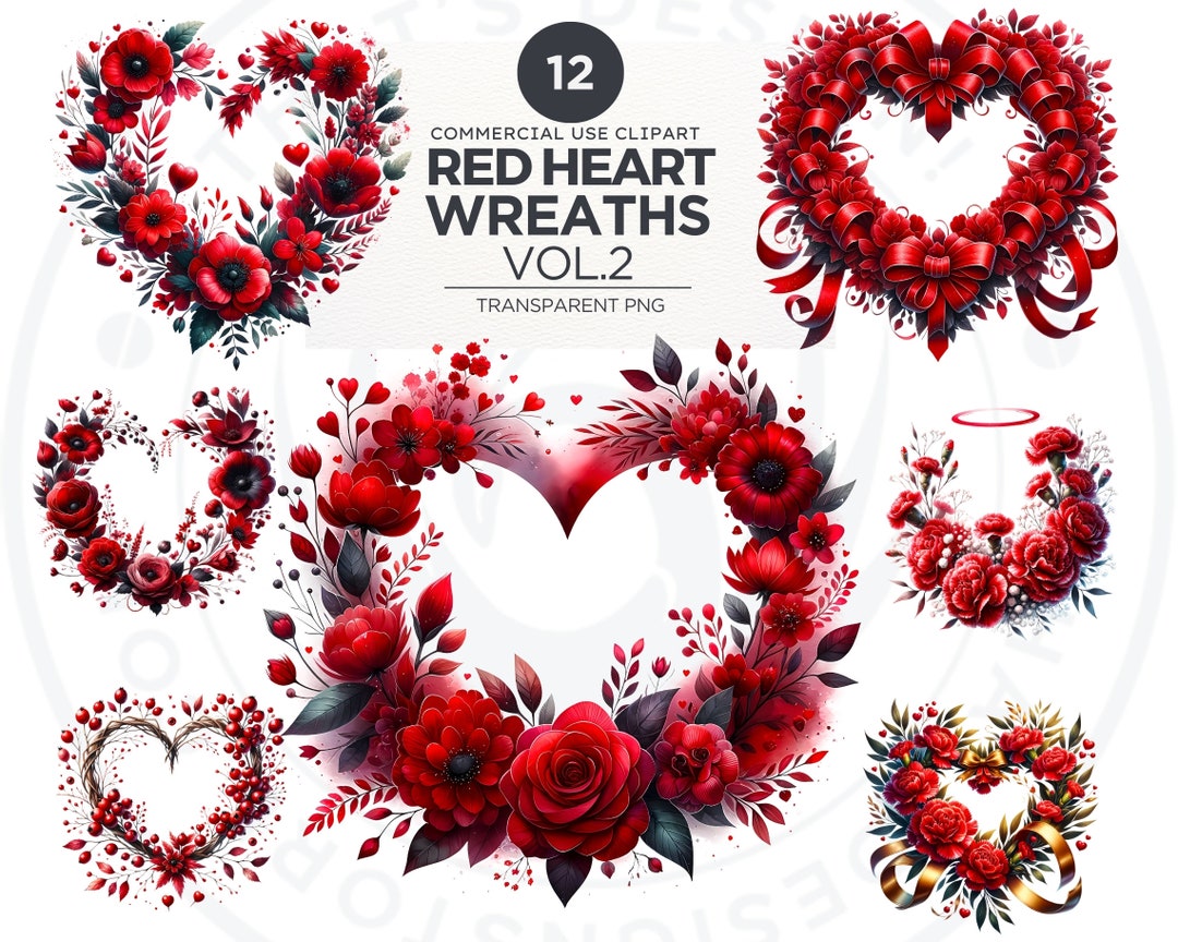 Watercolor Valentine's Day Heart Wreath Clipart: Floral Frames (PNG ...