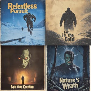 Pulp Frankenstein Digital Paper JPEG Set, Monster Illustrations ...