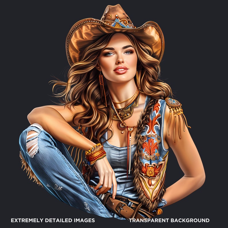 Western Cowgirl Portrait Clipart Set: Rodeo Fashion PNG (digital ...