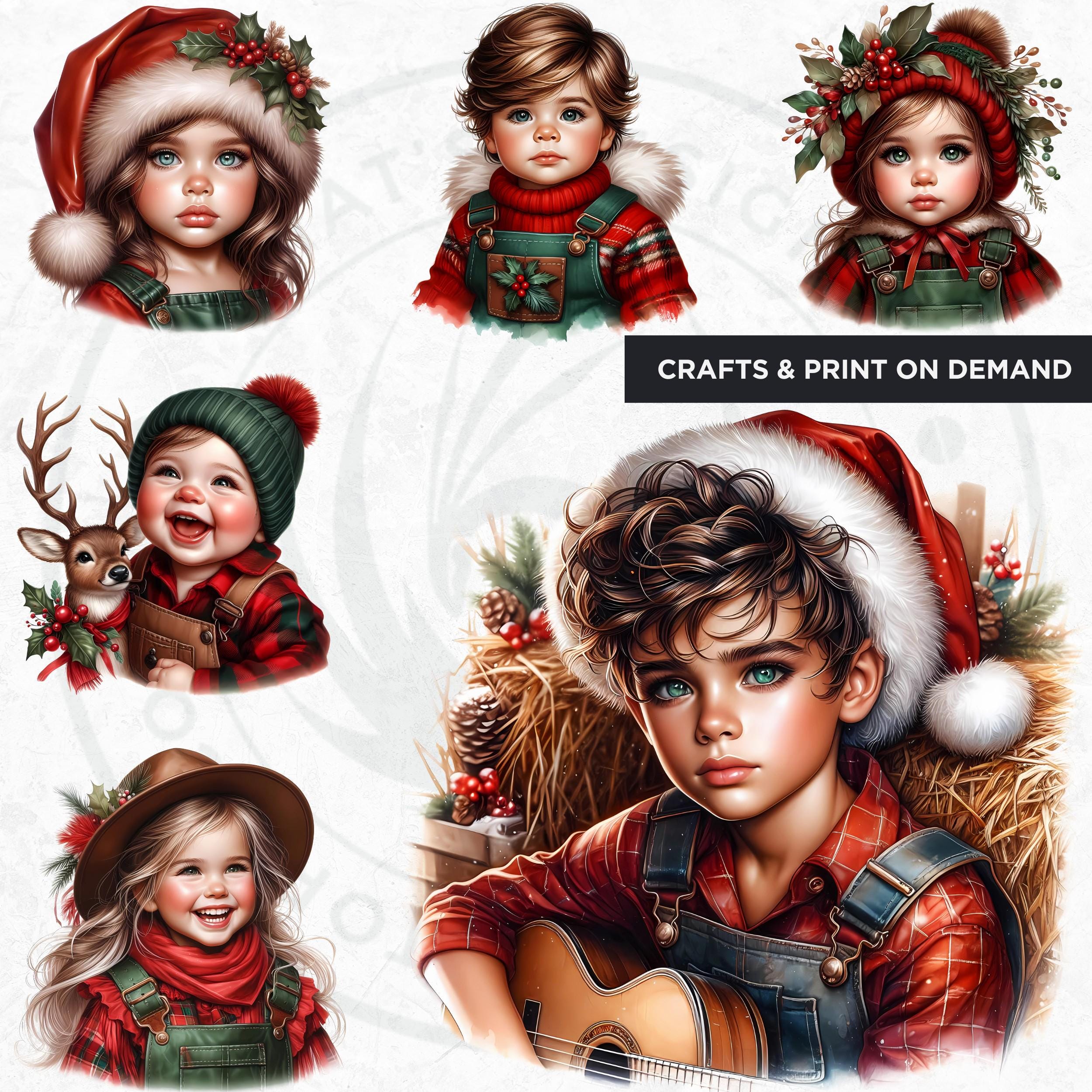 Rustic Christmas Kids Clipart Set: Cosy Holiday Illustrations (PNG ...