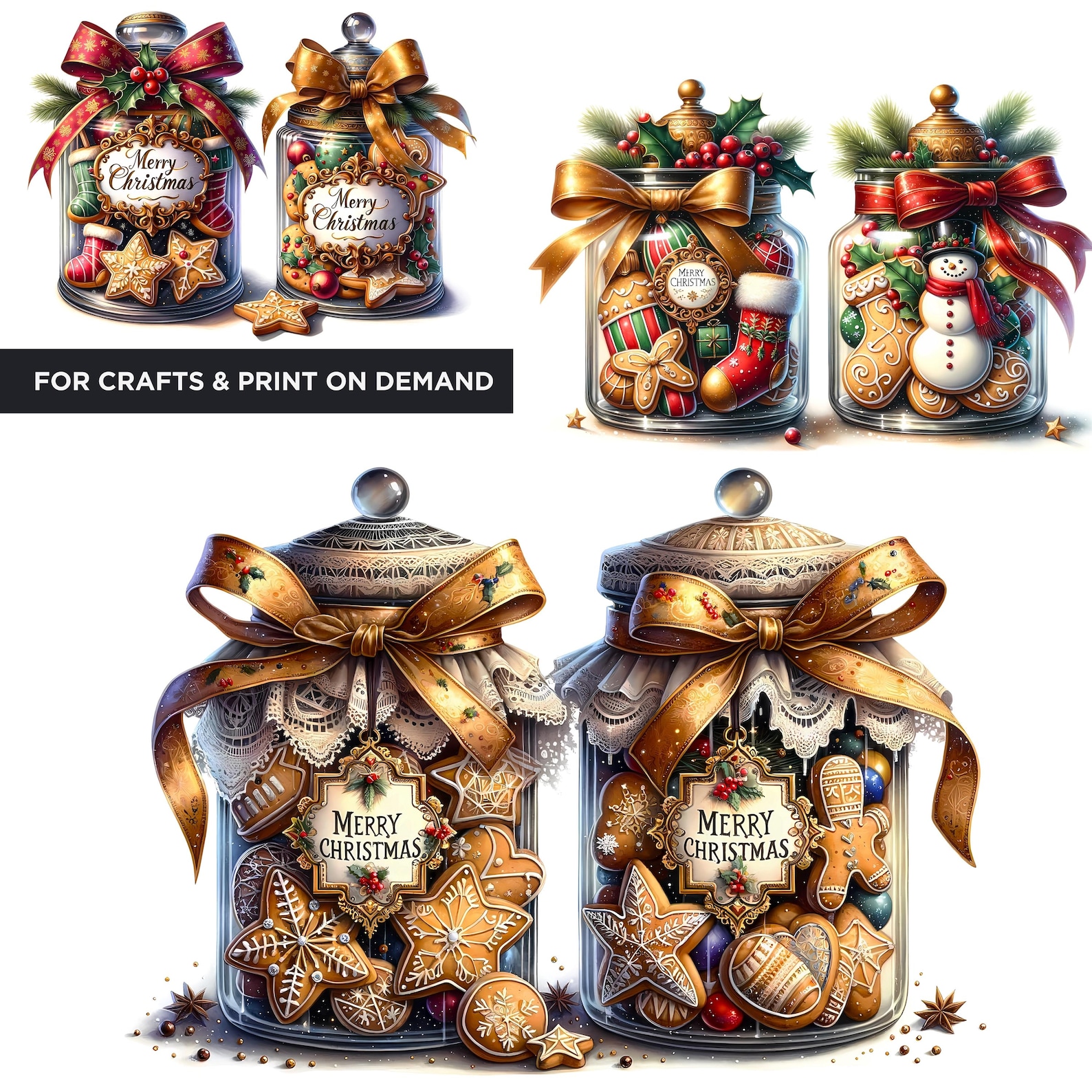 Watercolor Victorian Christmas Cookie Jars Clipart (22 PNG) - Etsy