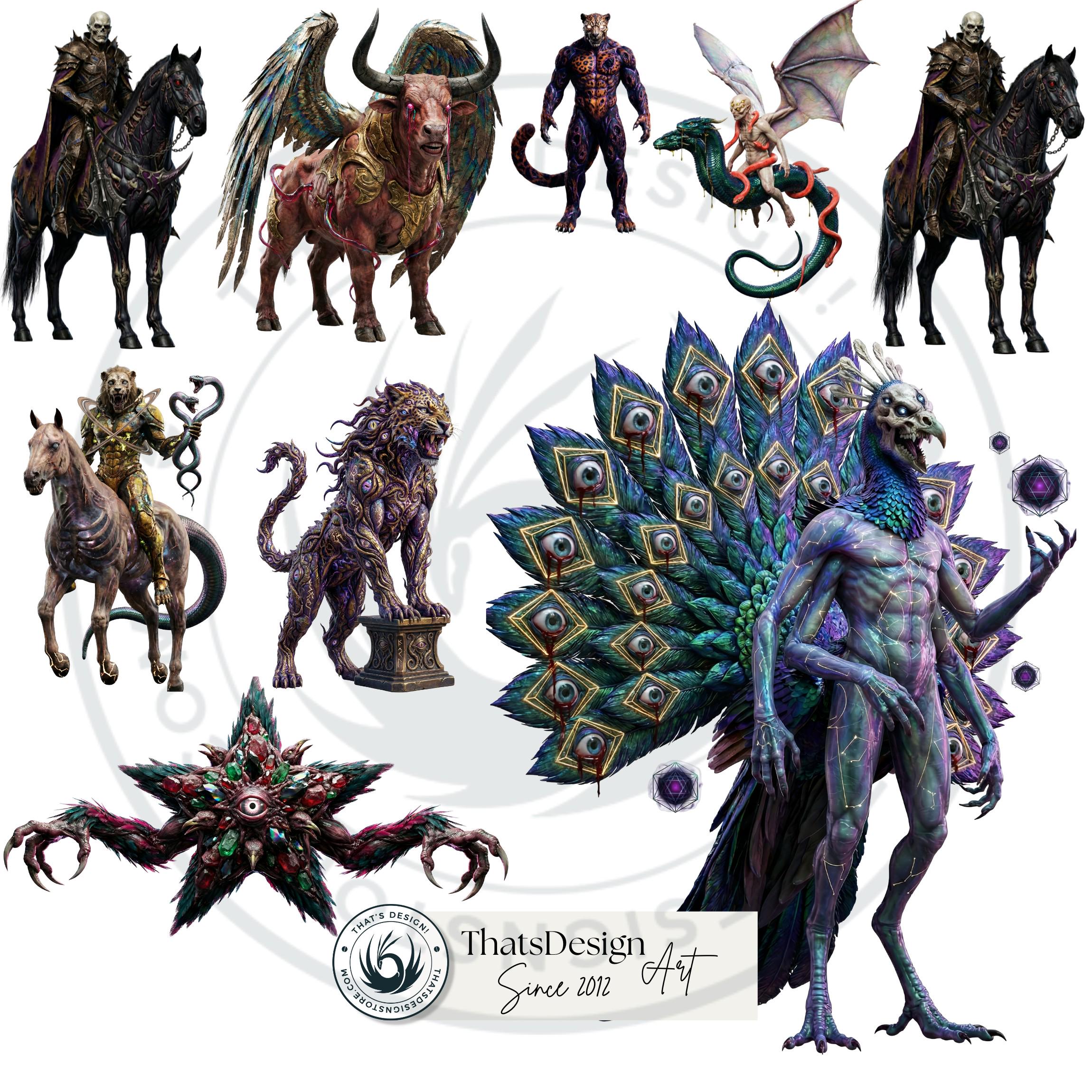 Ars Goetia Demons Clipart Bundle, Kabbalah Occult Fantasy Art (72 PNG ...