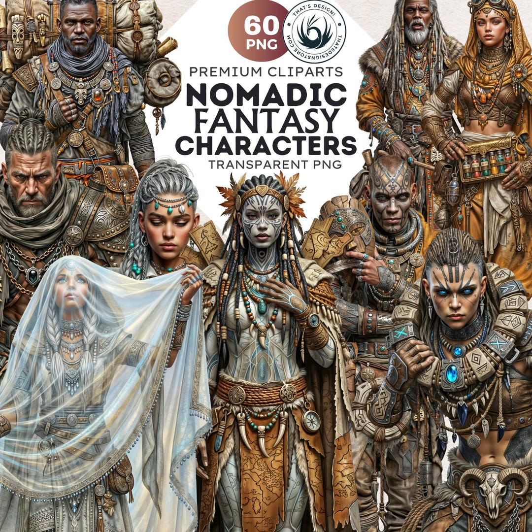 Nomadic Fantasy Characters Clipart Bundle: Desert Traveler PNG, RPG ...