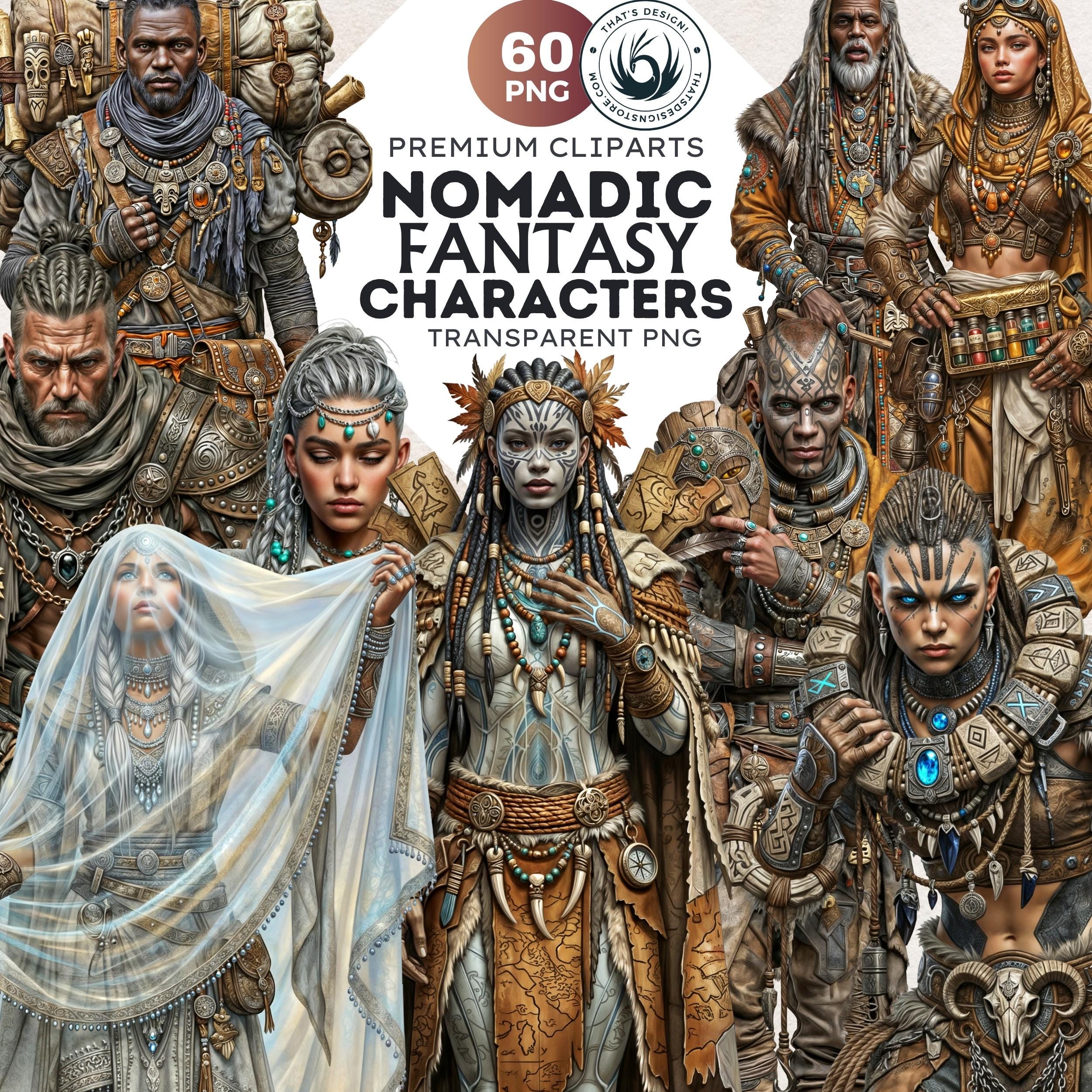 Nomadic Fantasy Characters Clipart Bundle: Desert Traveler PNG, RPG ...