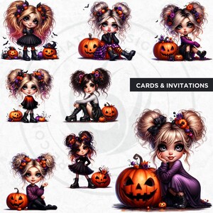 48 Halloween Cute Girl Clipart Set, Pumpkin PNG, Cute Halloween Girls ...