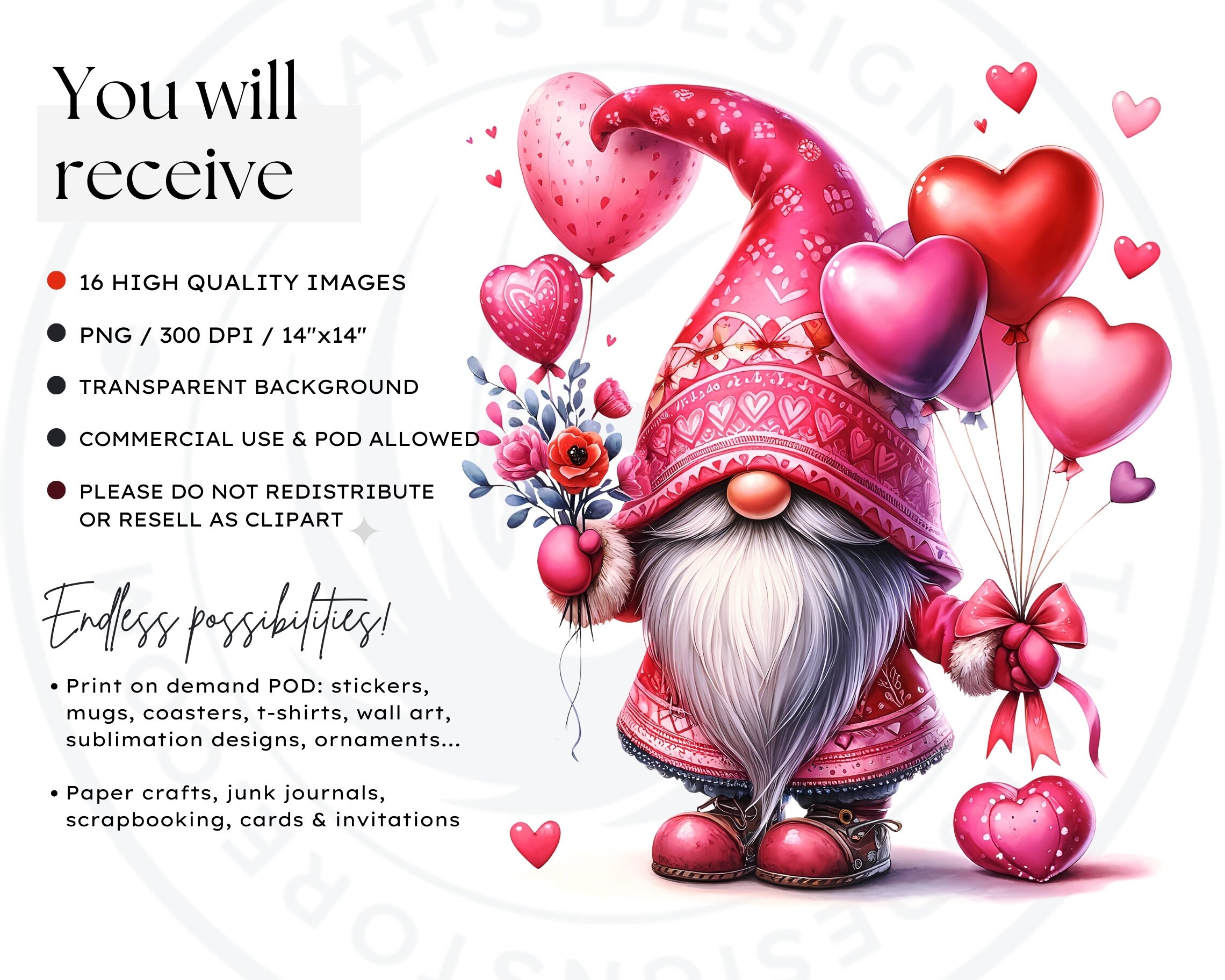 Pink Valentine Gnomes Clipart Set: Love Gnomes PNG (commercial Use) - Etsy