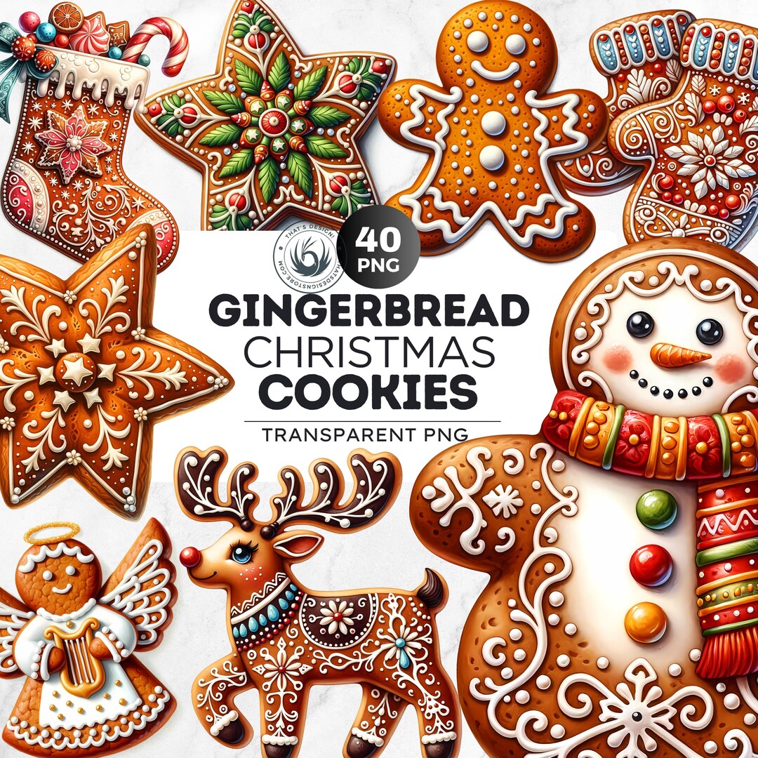 Gingerbread Christmas Cookies Clipart: 40 Desserts PNG Graphics ...