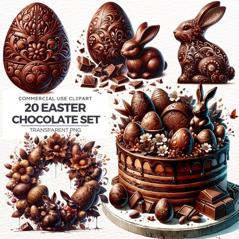 Easter Chocolate Clipart Bundle: Bunny, Eggs, Sweets (PNG Digital ...
