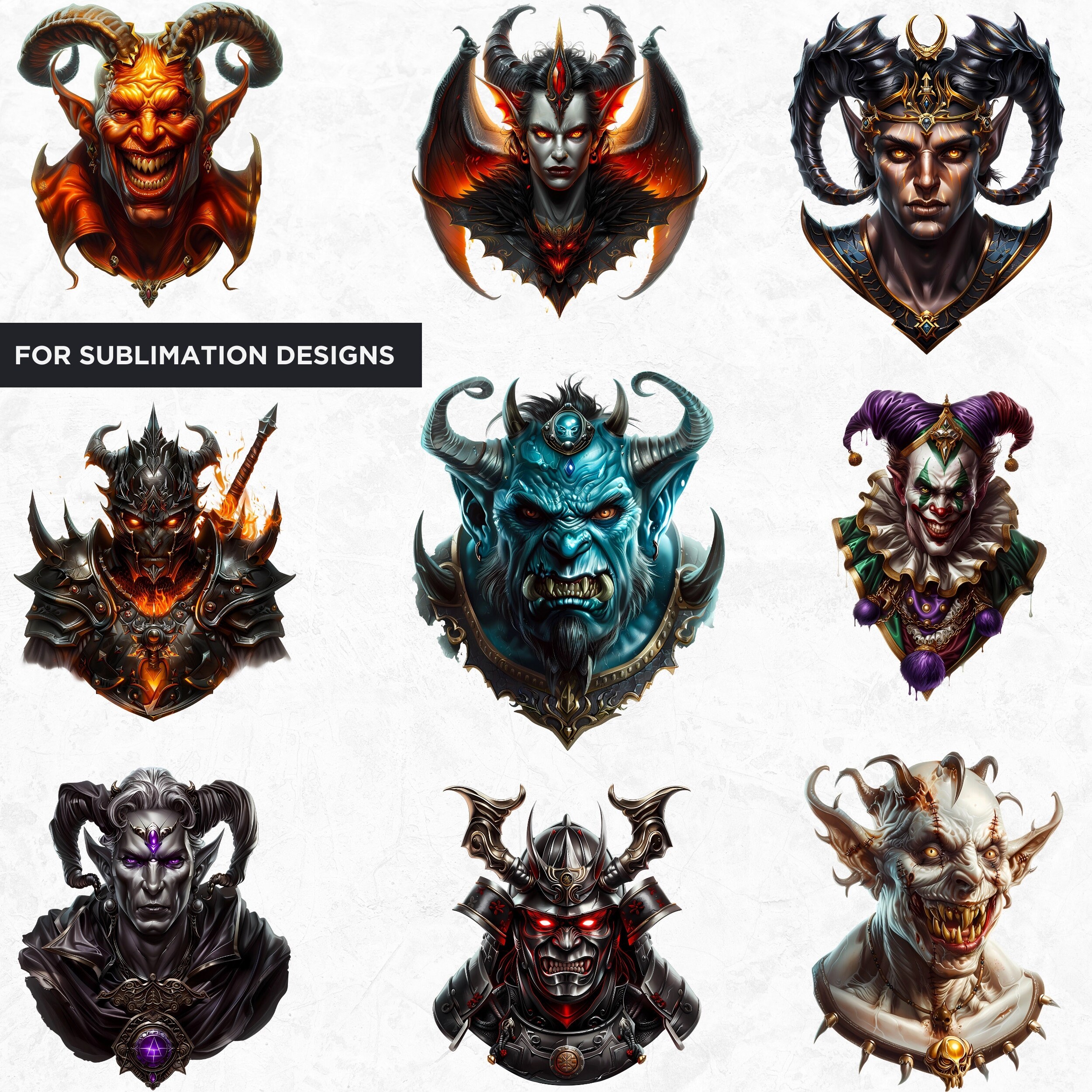 30 Demonic Portraits Clipart: Horror Gothic PNG Designs (digital ...