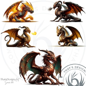 Fantasy Dragons Clipart Bundle: Mythical PNG Art (digital Download ...