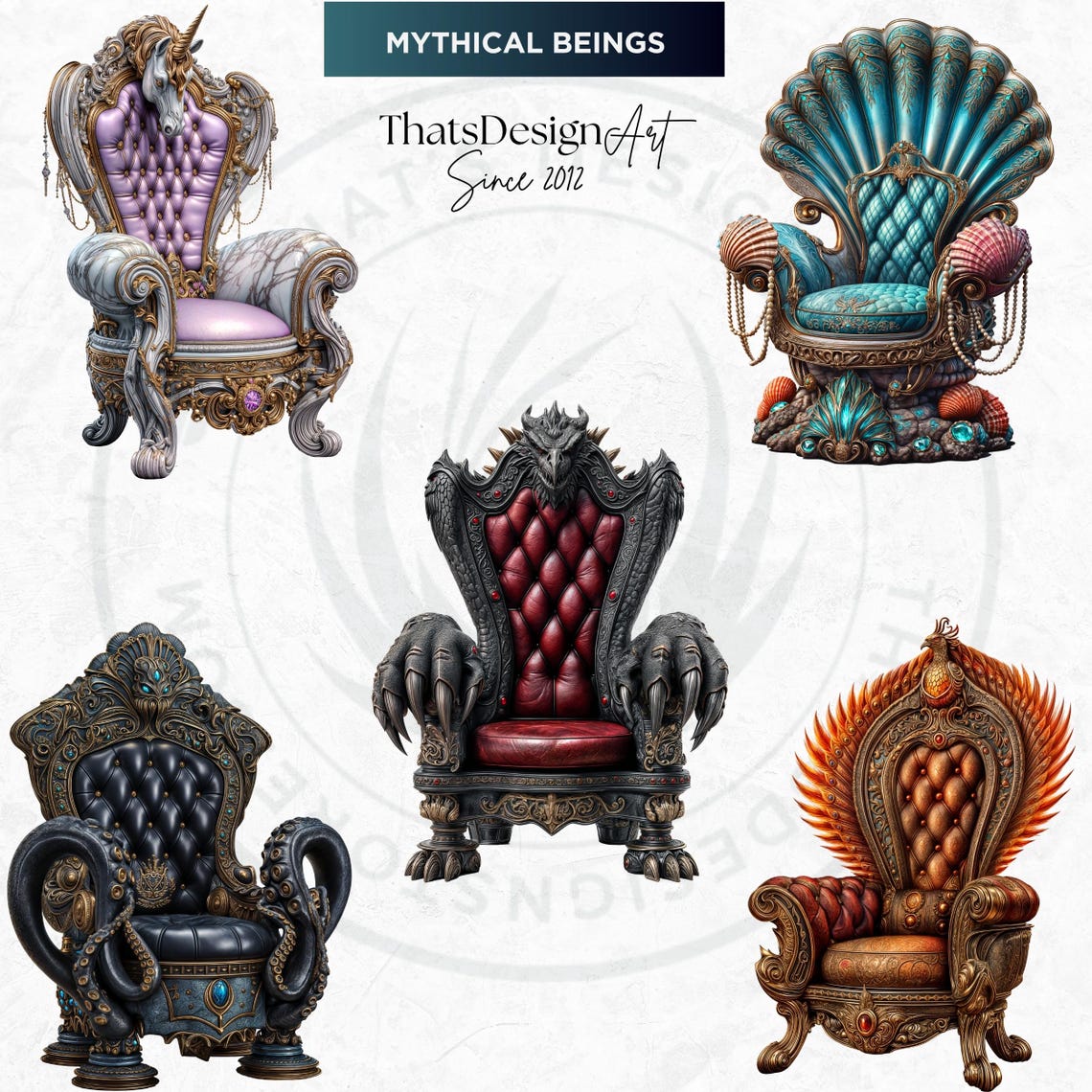 Fantasy Mythic Thrones Clipart: Mythological RPG Game Assets, King ...