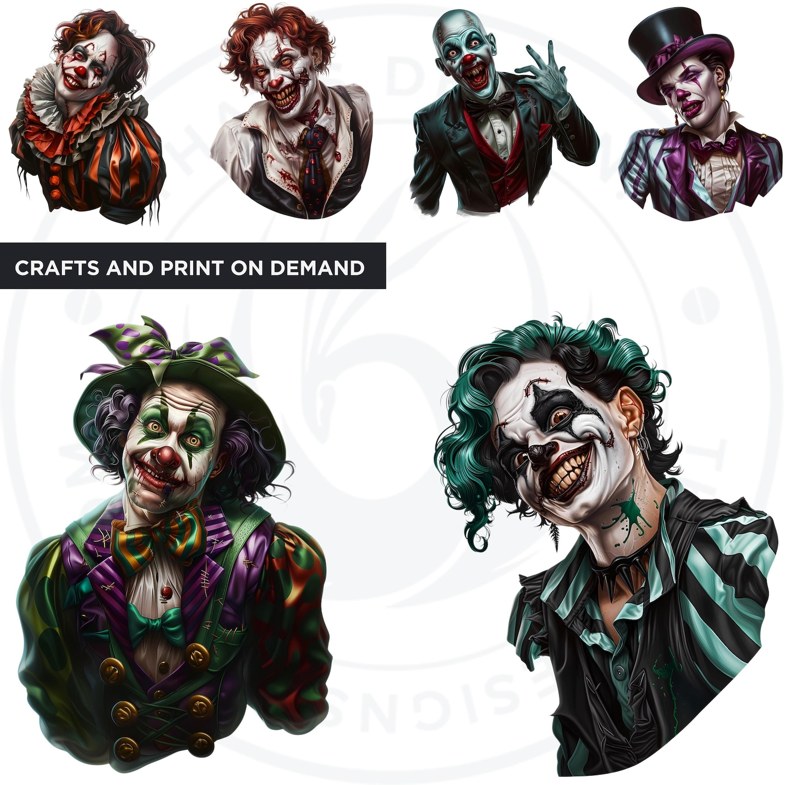 Evil Clowns Clipart: Spooky Halloween PNG Images (digital Download ...