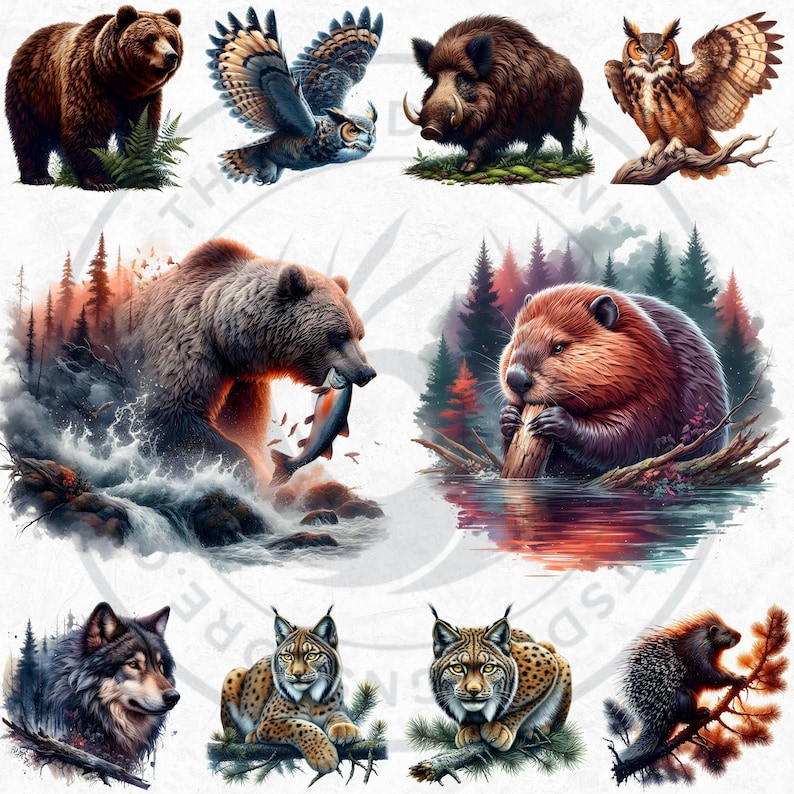 Watercolor Forest Animals Clipart Bundle: Rustic Wildlife Art (PNG ...