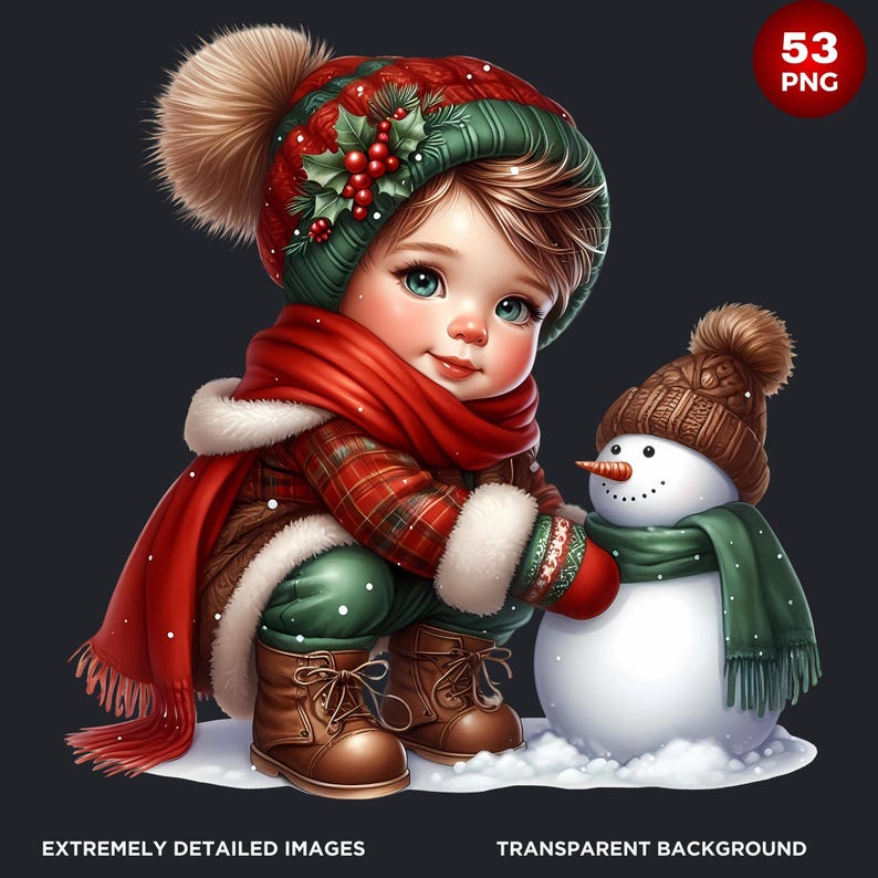 Rustic Christmas Kids Clipart Set: Cosy Holiday Illustrations (PNG ...
