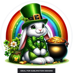 St Patricks Day Bunny Watercolor Clipart, Cute Rabbit Clipart PNG ...