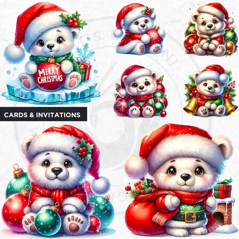 60 Christmas Polar Bear Clipart Set, Holiday PNG (digital Download) - Etsy