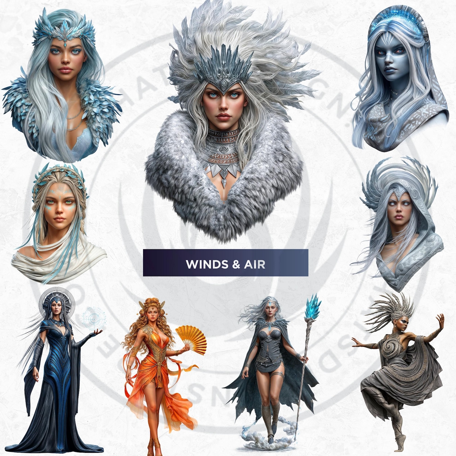 Weather Witches Clipart Bundle: Elemental Sorceress Graphics, Fantasy ...