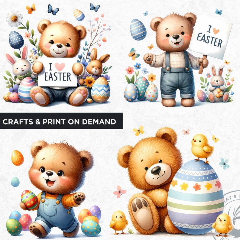 Easter Teddy Bear Clipart Set: Nursery Spring PNG Graphics (digital ...