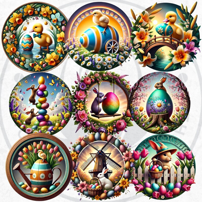 Easter Clipart Bundle: Bunny, Eggs, Floral PNG Graphics (digital ...