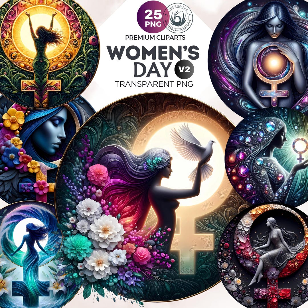 25 International Women's Day Clipart Set V2, Feminine Symbol, Floral ...