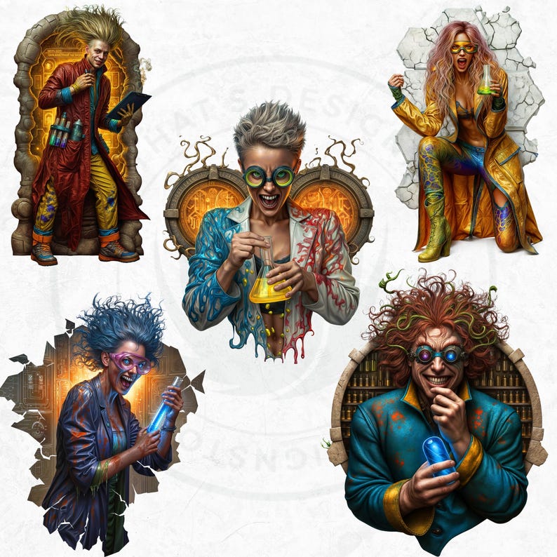 Mad Scientist Halloween Clipart PNG Bundle: Spooky Crazy Scientist ...
