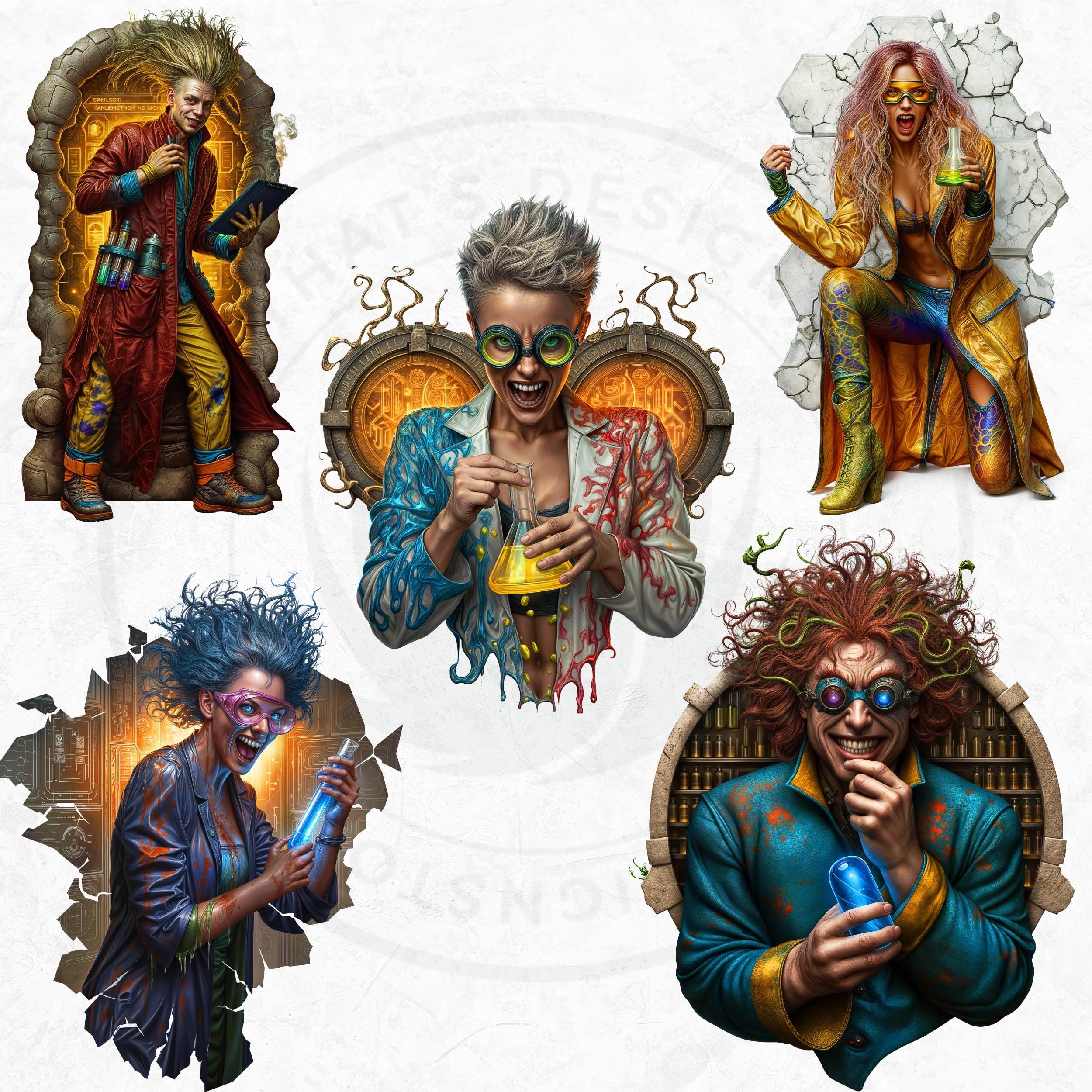 Mad Scientist Halloween Clipart PNG Bundle: Spooky Crazy Scientist ...